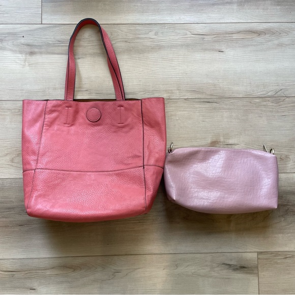 Joy Susan | Bags | Joy Susan Vegan Pinksalmon Leather Tote Bag And Pink ...